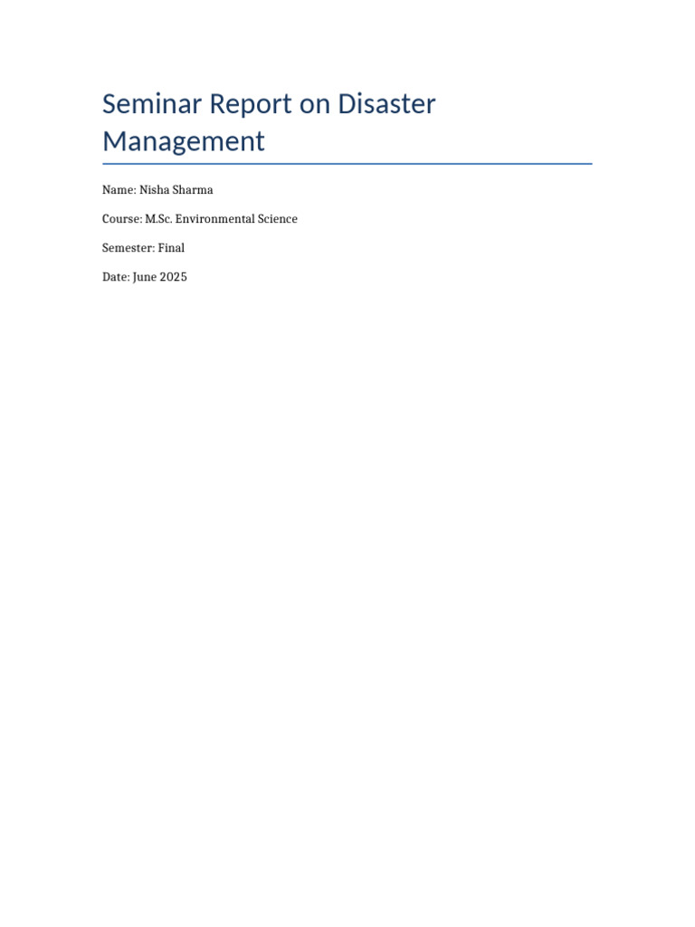 Seminar Report on Disaster Management | PDF