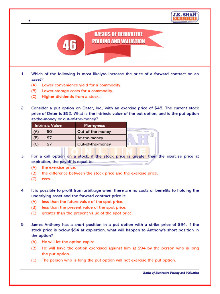 Basics of Derivative Pricing and Valuation | PDF | Option (Finance ...