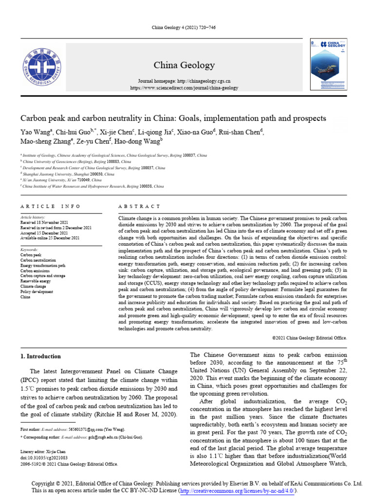 Carbon Peak and Carbon Neutrality in China - Goals, Implementation Path ...