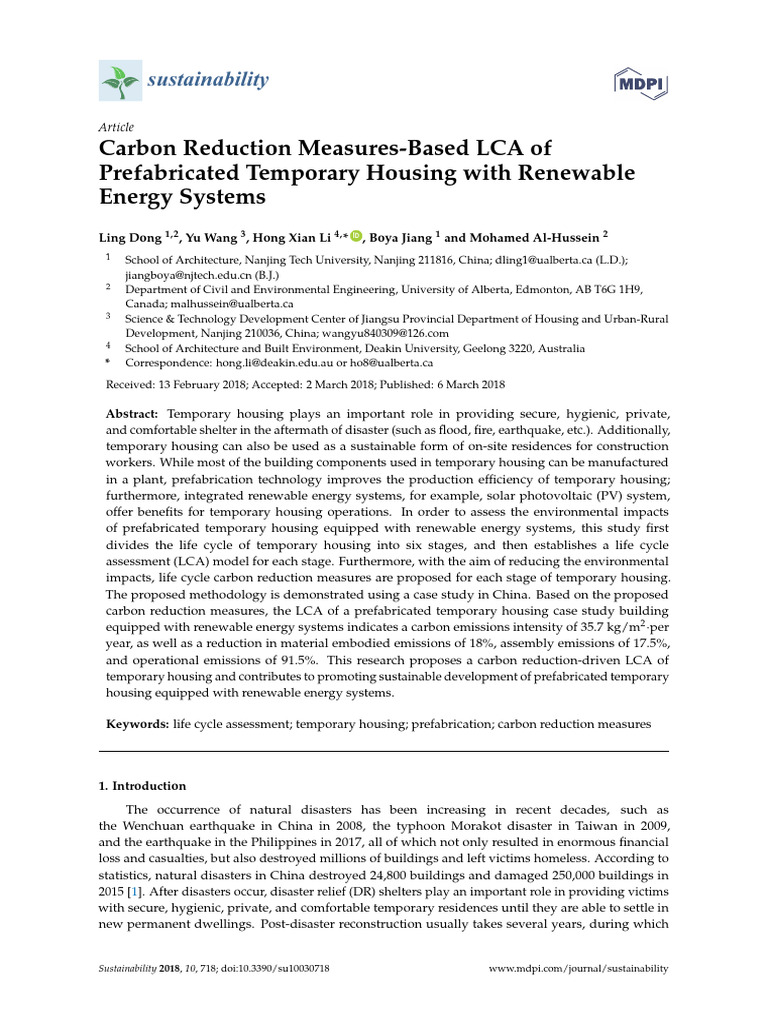 Carbon Reduction Measures-Based LCA of Prefabricated Temporary Housing ...