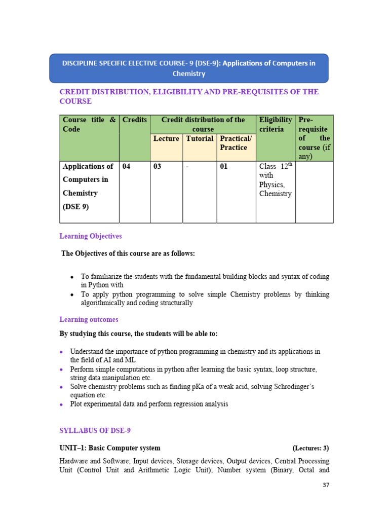 Chem - DSE - Applications of Computers in Chemistry | PDF | Numerical ...