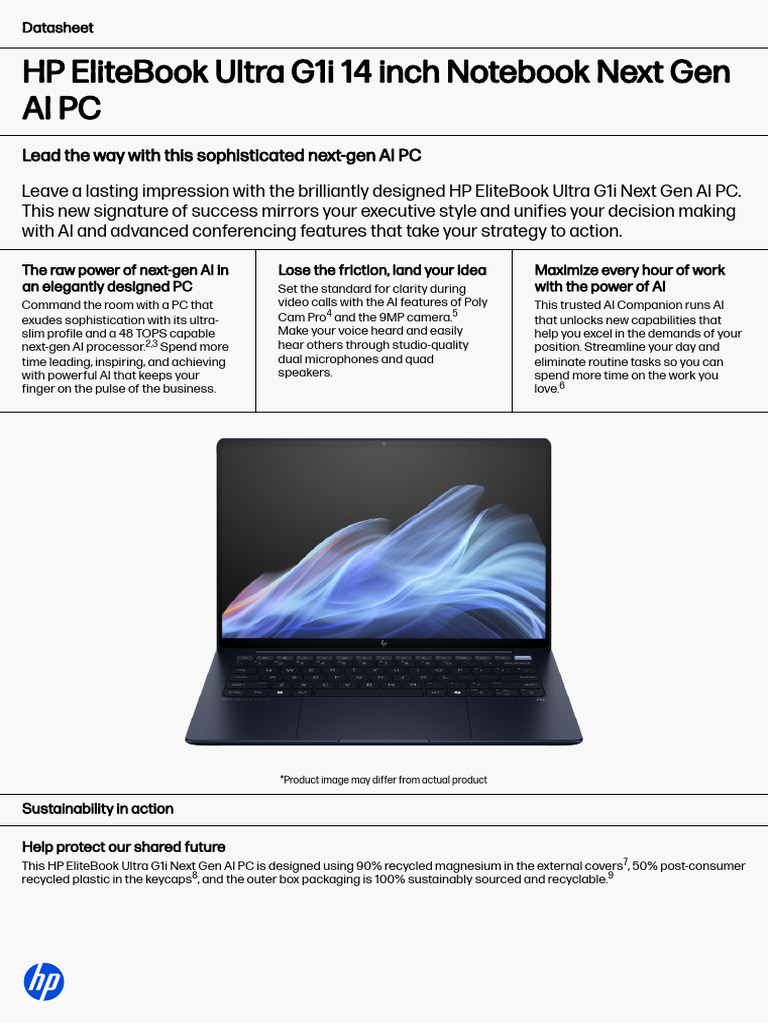 Datasheet HP EliteBook Ultra 14 Inch G1i | PDF | Windows 10 | Microsoft Windows