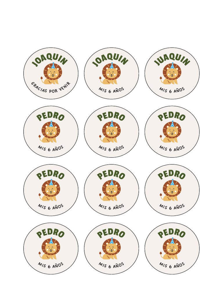 Documento A4 Stickers Cumpleaños Leon Selva Etiquetas Minimalista Verde - 20250628 - 064847 ...