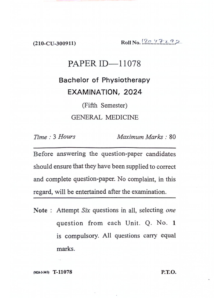 BPT 3rd Year Question Paper | PDF