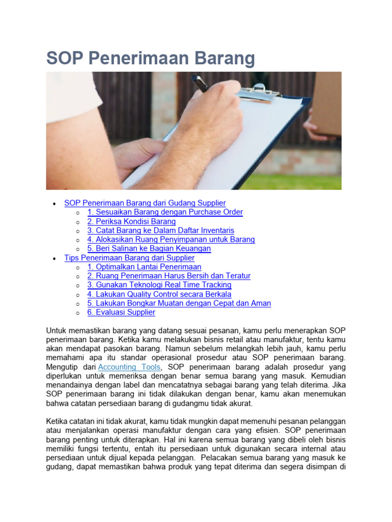 SOP Penerimaan Barang | PDF