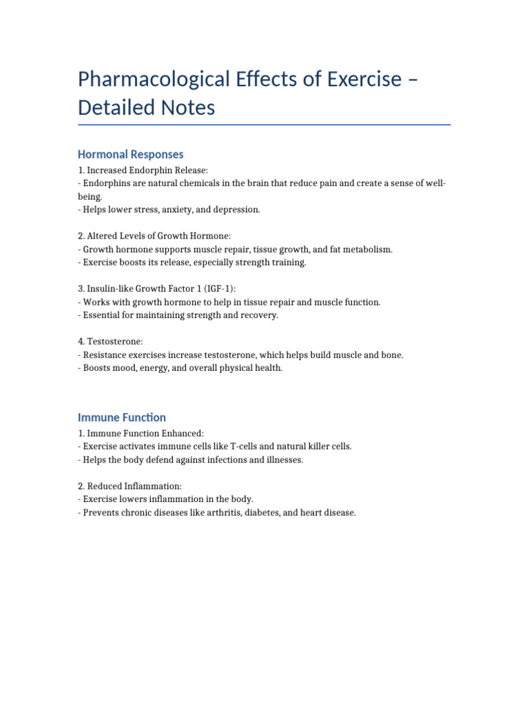 Pharmacological Effects of Exercise | PDF
