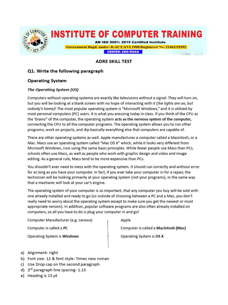 Adre Skill Test 2 | PDF | Operating System | Personal Computers