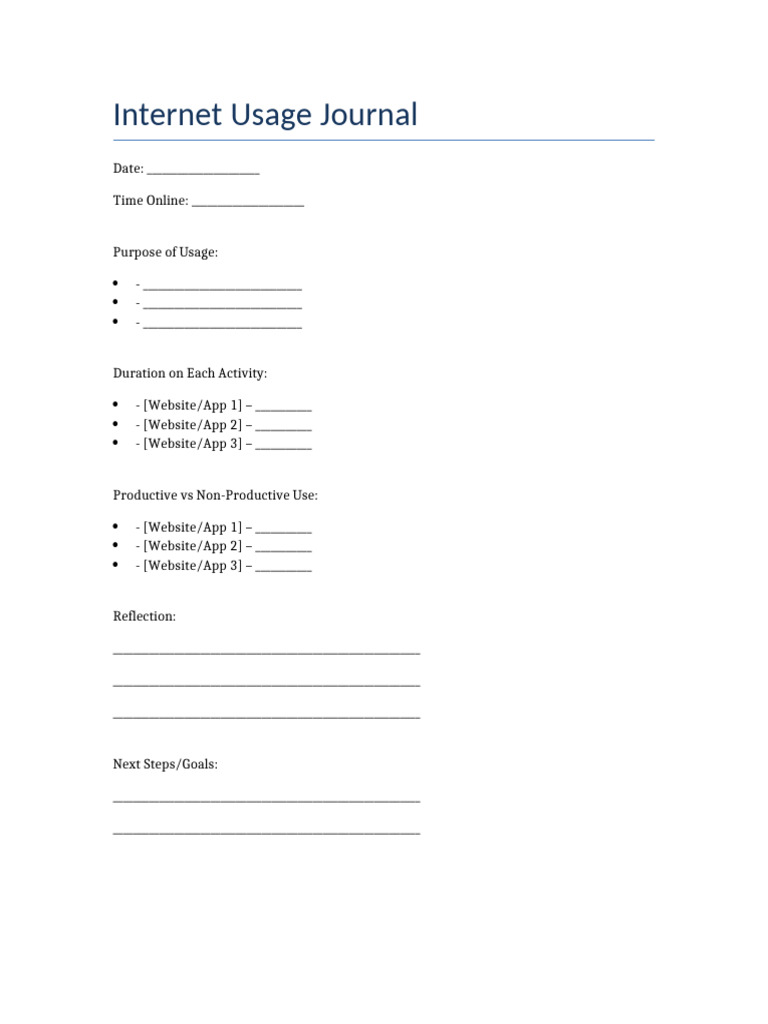 Internet Usage Journal Template | PDF
