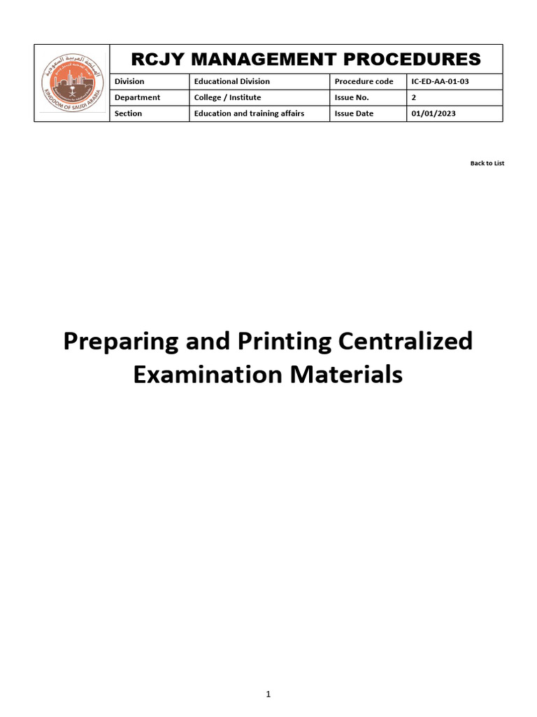 Preparing and Printing Centralized Examination Materials (IC-ED-AA-01 ...