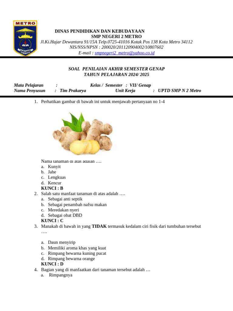Soal Pas Pky SMT Genap 2024 2025 | PDF