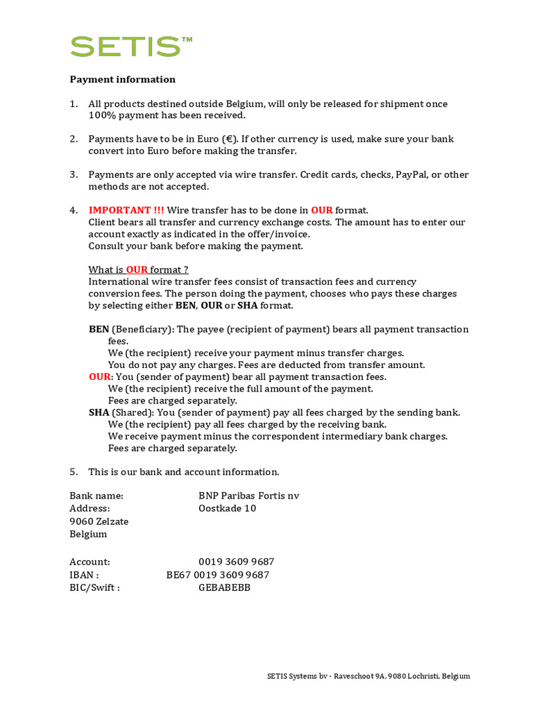 SETIS Payment Information KXlOJAU | PDF