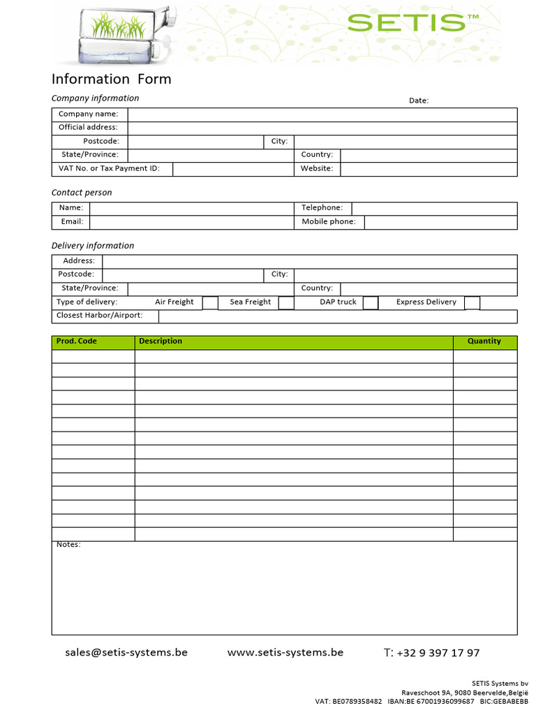 SETIS Information Form 2023 | PDF