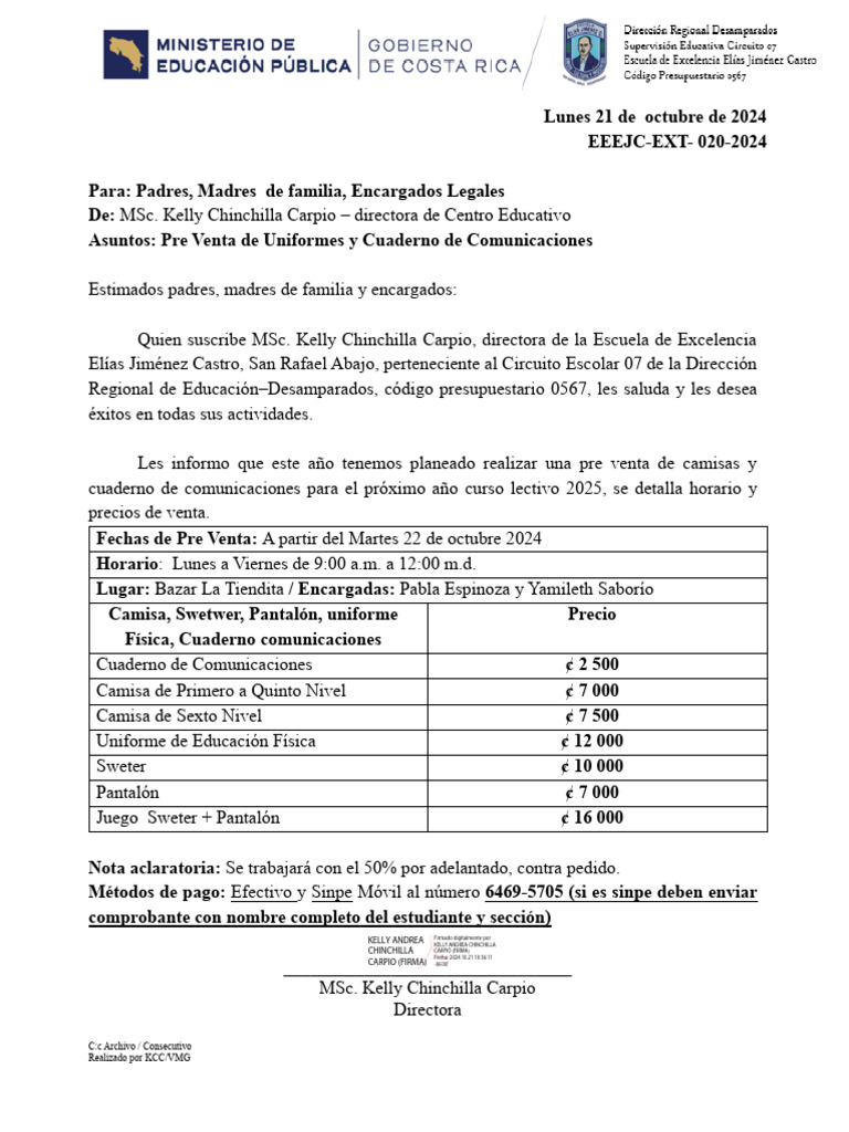 020-2024 Circular Padres de Familia Preventa de Uniformes y Cuaderno de Comunicaciones Rev | PDF