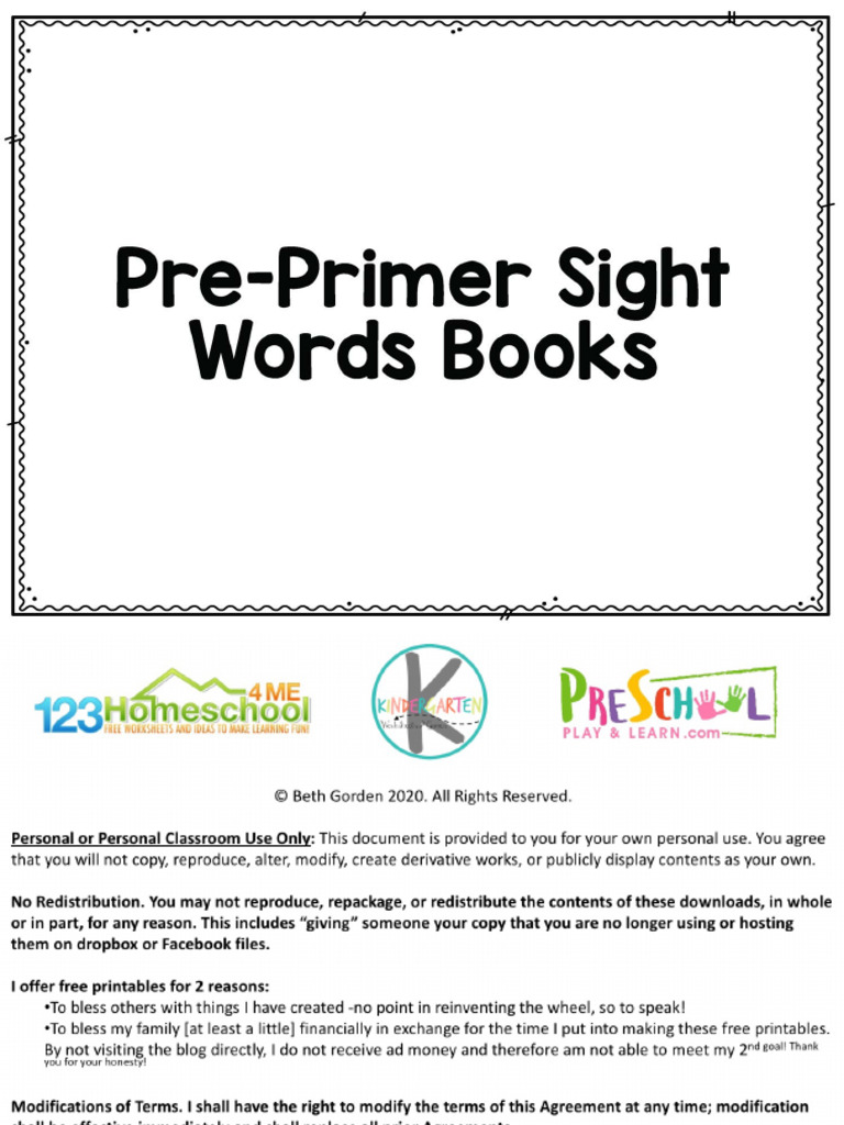 Pre Primer Sight Word Book A | PDF