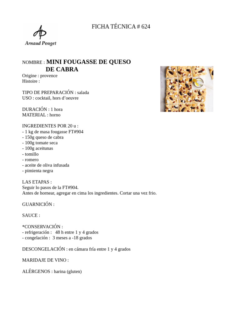 Mini Fougasse de Queso de Cabra Receta | PDF