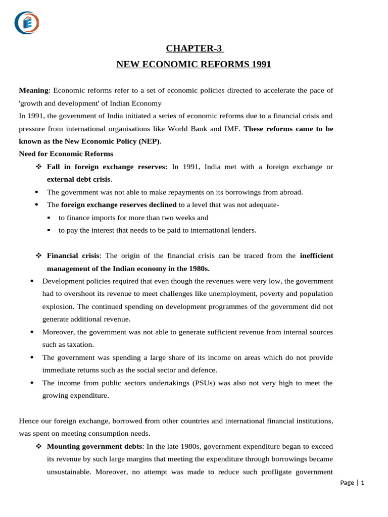 1991 New Economic Reforms in India | PDF | Taxes | Indirect Tax