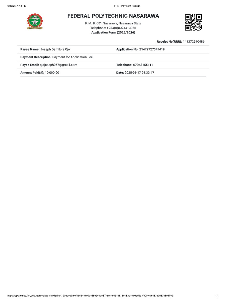 Joseph Receipt | PDF