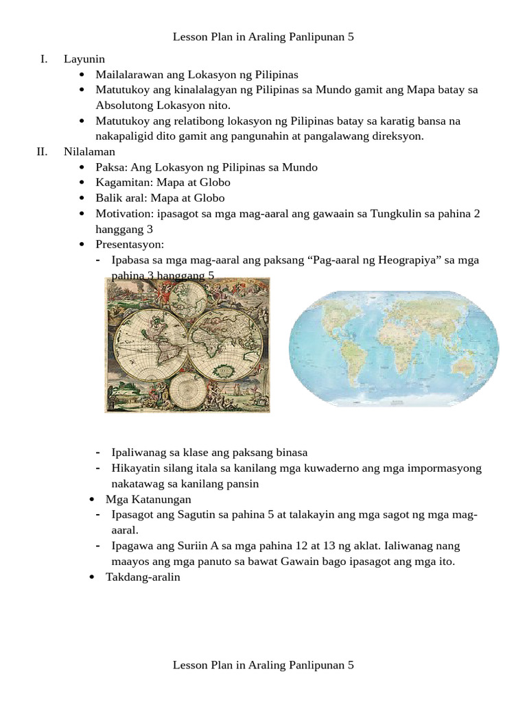 Lesson Plan in Araling Panlipunan 5 Week 1 | PDF