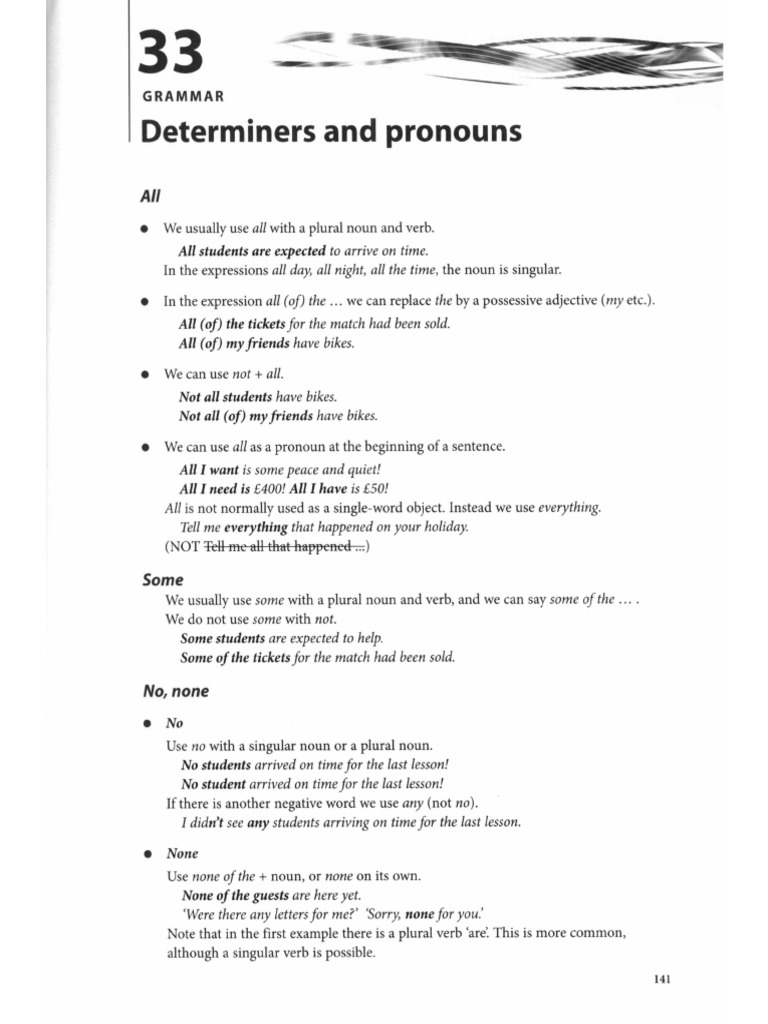 PG 141 Grammar - Unit 33 - Determiners | PDF