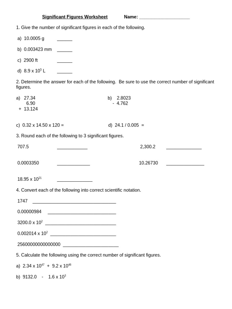 Worksheet - Significant Figures - With Ans | PDF | Significant Figures ...