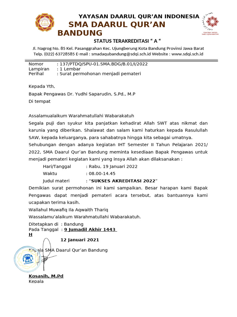 Surat Permohonan Pemateri Iht | PDF