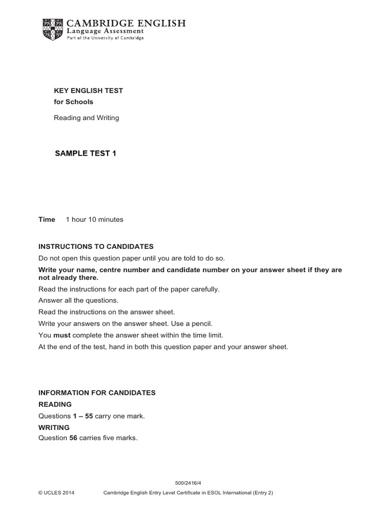 KET Reading and Writing Test Guide | PDF | Student Assessment And ...