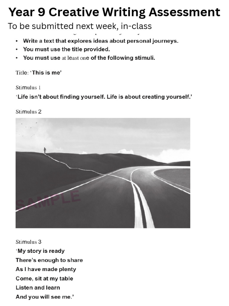 Year 9 Creative Writing Assessment | PDF