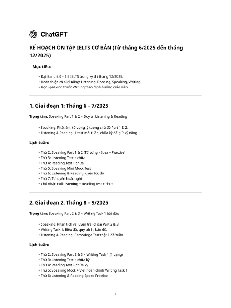 Ielts Study Plan | PDF