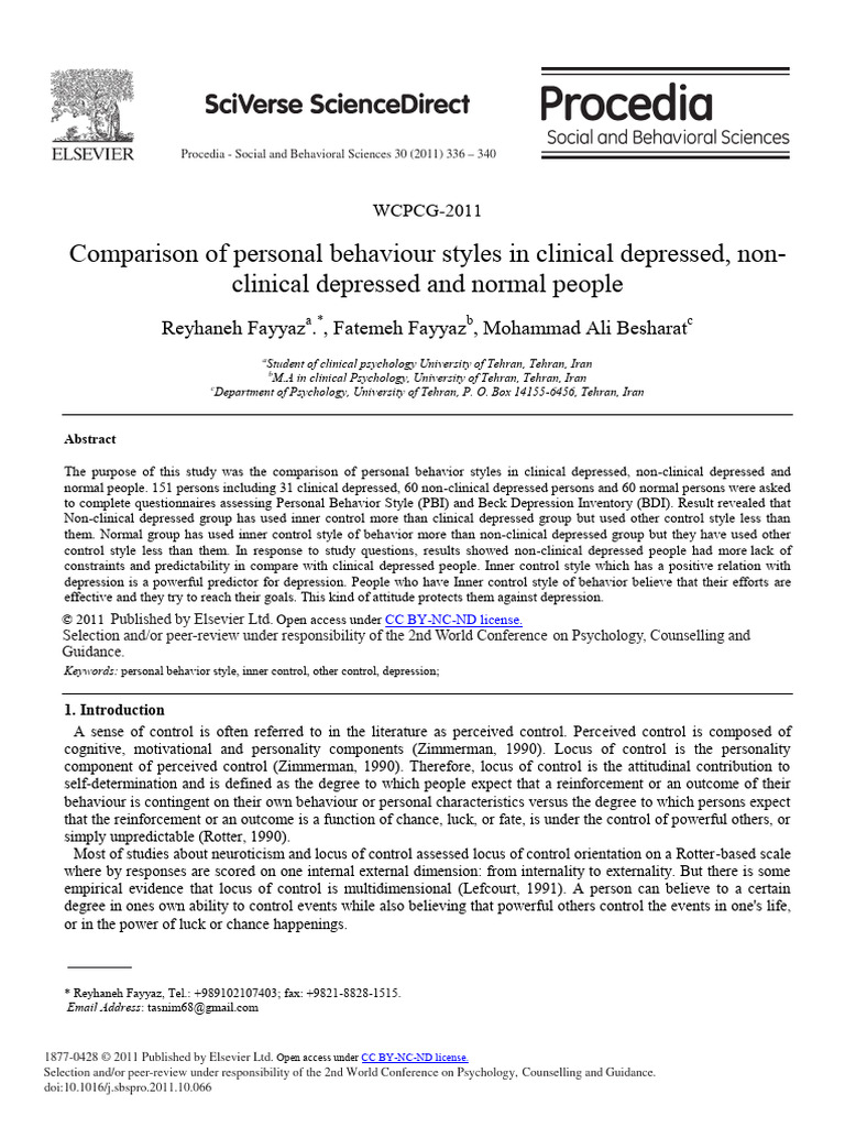Comparison of Personal Behaviour Styles in Clinical 2011 Procedia ...