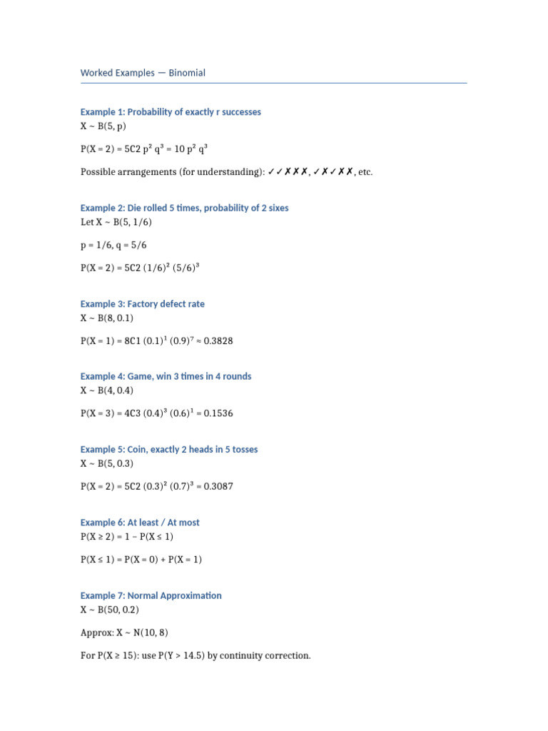 Worked Examples Binomial Final | PDF