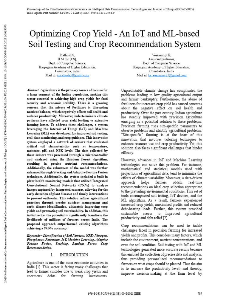 1 - Optimizing Crop Yield - An IoT and ML-based Soil Testing and Crop ...