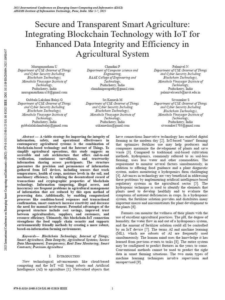 10 - Secure and Transparent Smart Agriculture Integrating Blockchain Technology With IoT For ...