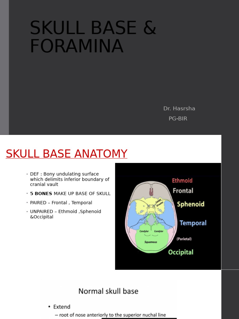 Skull Base Anatomy and Foramina Overview | PDF | Human Anatomy | Skull