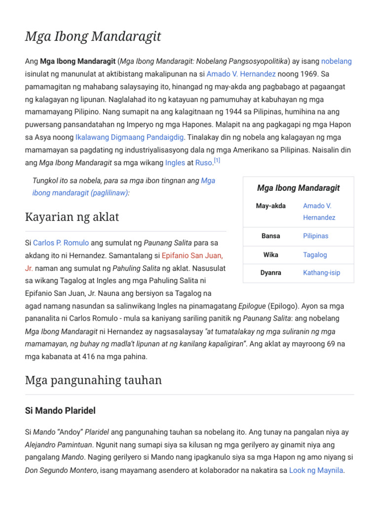 Mga Ibong Mandaragit - Wikipedia, Ang Malayang Ensiklopedya | PDF