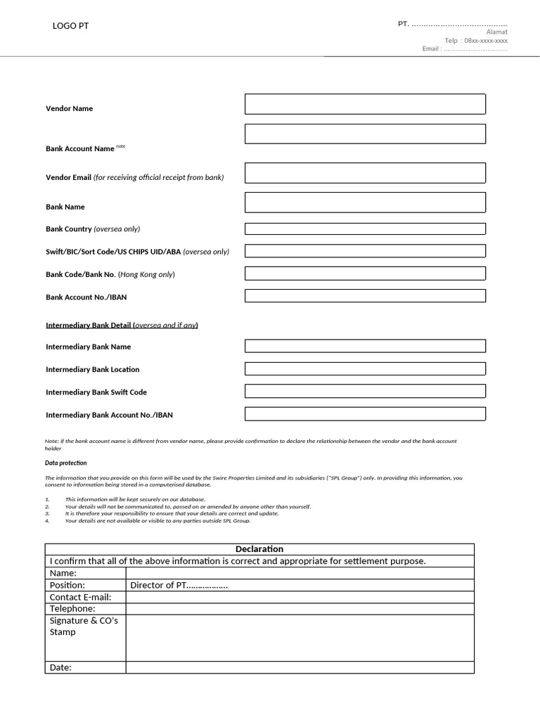 Contoh Bank Confirmation Form PT | PDF
