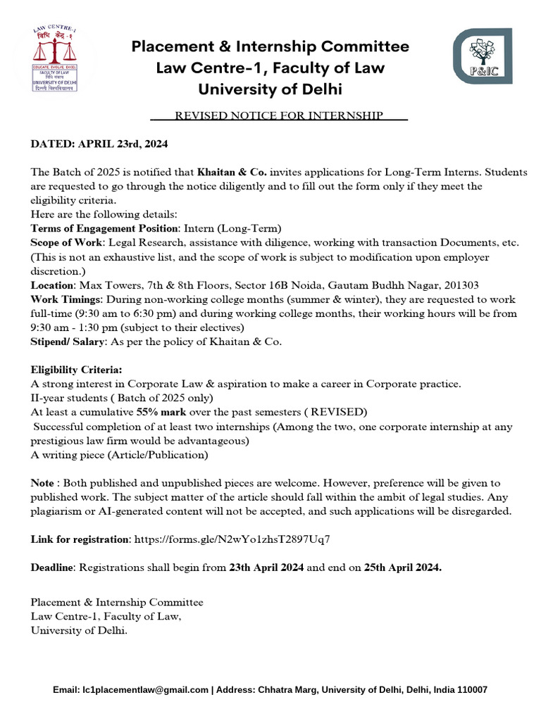 Khaitan & Co. Internship | PDF