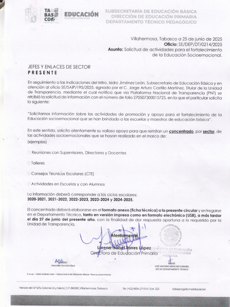 Oficio SE-DeP-DT-0214-2025 Solicitud de Actividdes para El Fortalecimiento de La Educación ...