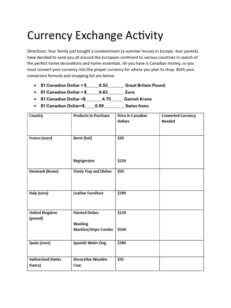 Currency Exchange Activity | PDF