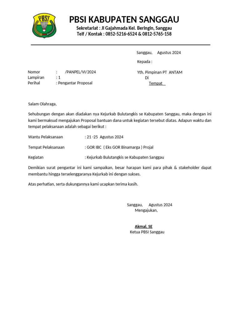 Surat Pengantar Proposal | PDF