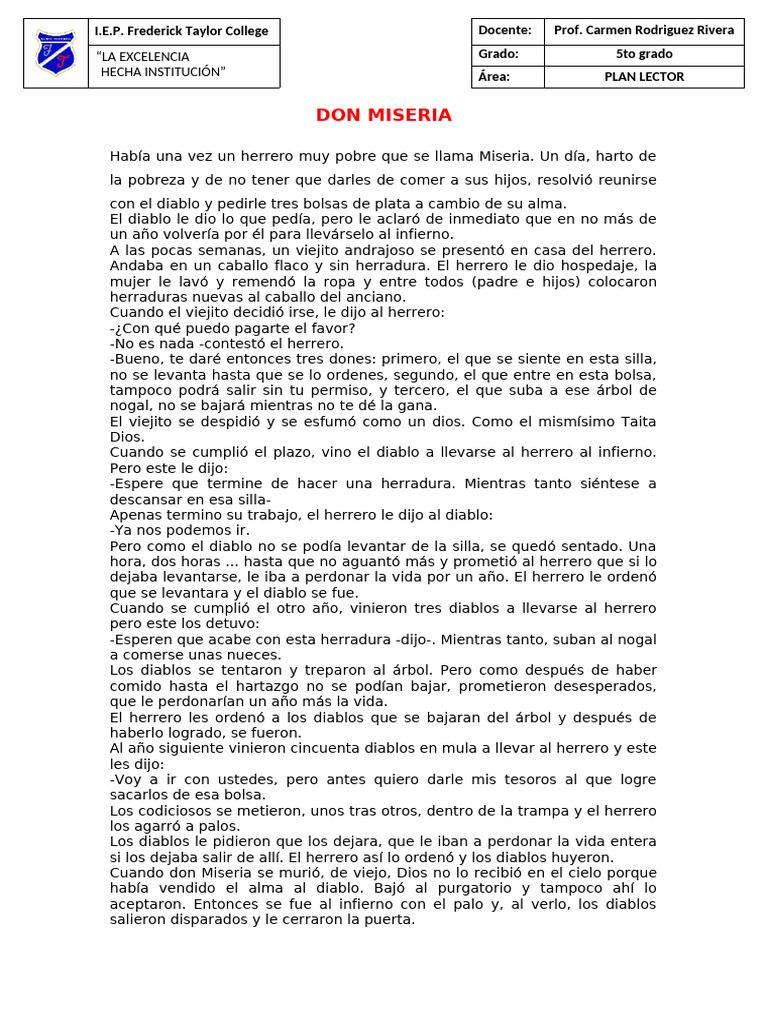 Fichas Plan Lector 5to - IV Unidad | PDF