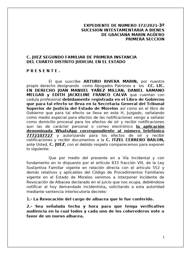 Revocación De Albacea En Sucesión Pdf Herencia Ley Pública