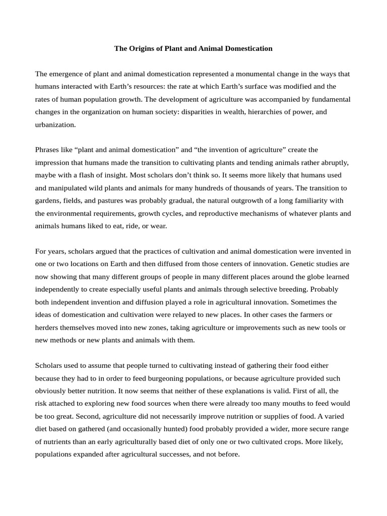 错题-The Origins of Plant and Animal Domestication | PDF | Agriculture ...