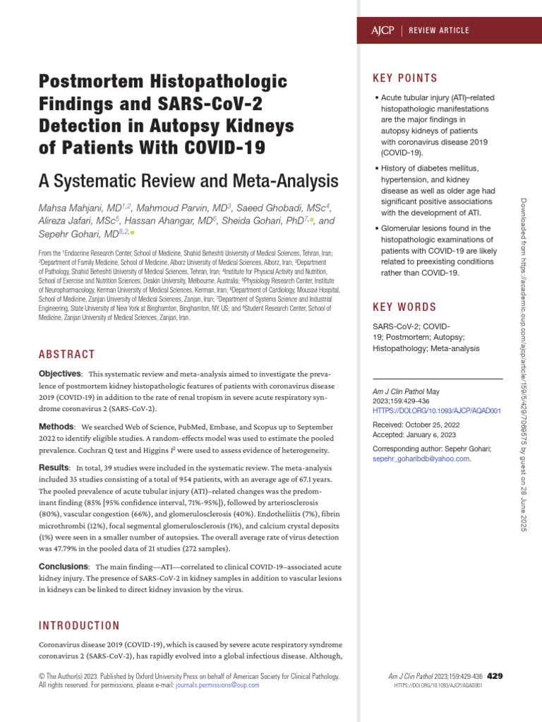 Postmortem Histopathologic Findings and SARS-CoV-2 Detection in Autopsy ...