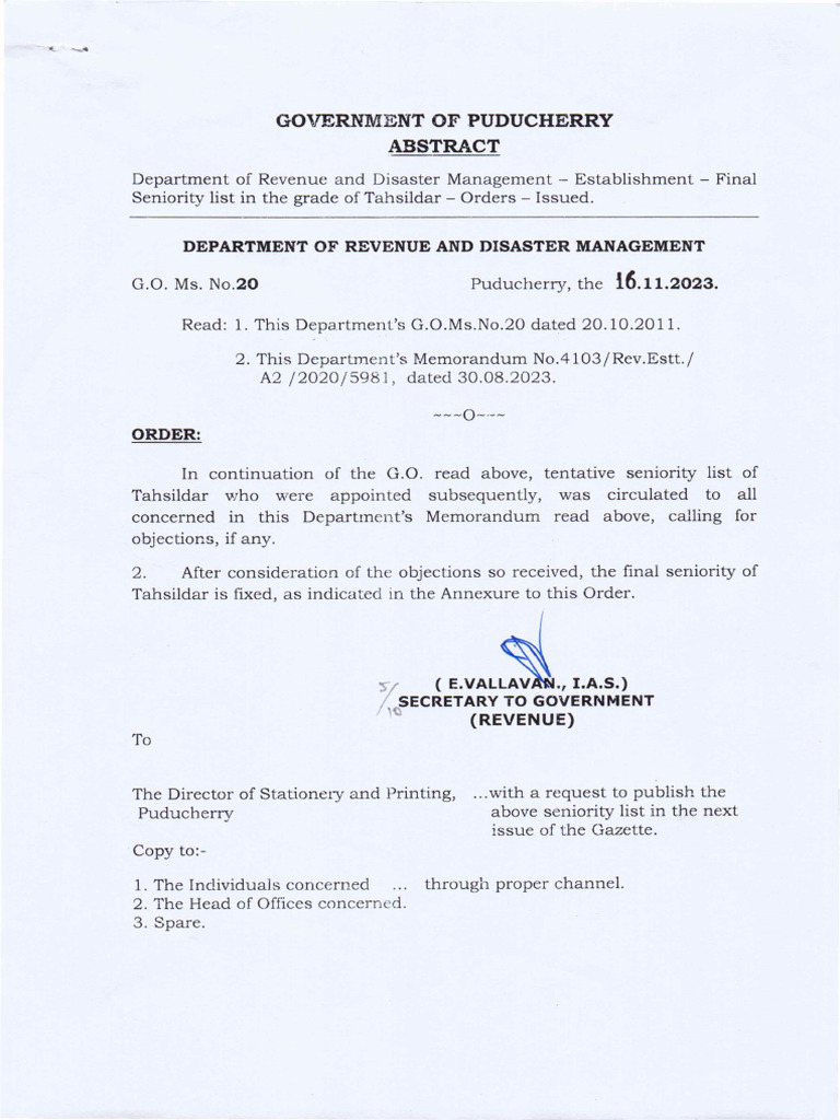 Posting PCS Tahsildar Seniority-2023 | PDF