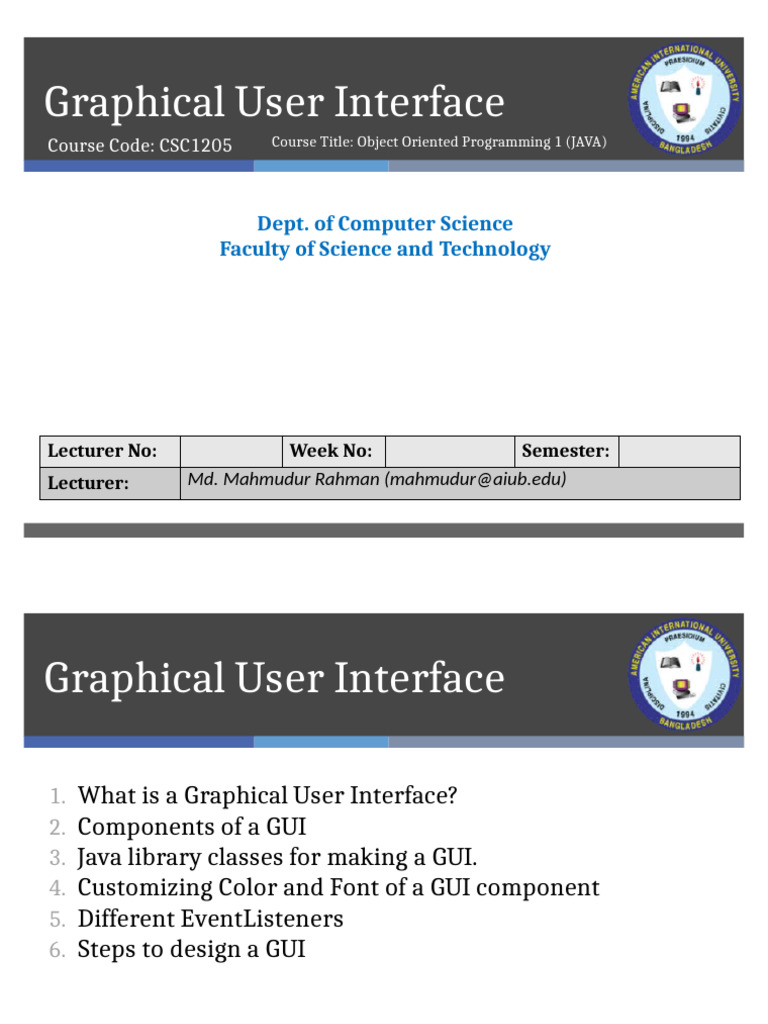 Lecture 12 - Graphical User Interface | PDF | Class (Computer Programming) | Graphical User ...