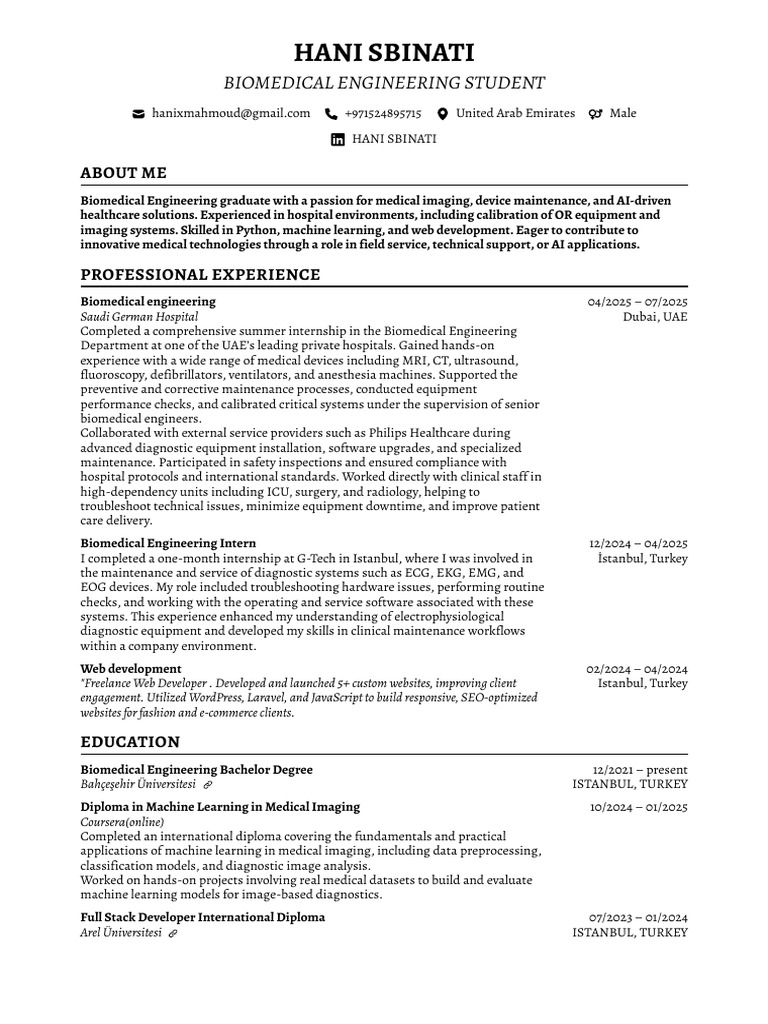 Hani Sbinati Flowcv Resume 20250624 | PDF | Biomedical Engineering | Medical Imaging