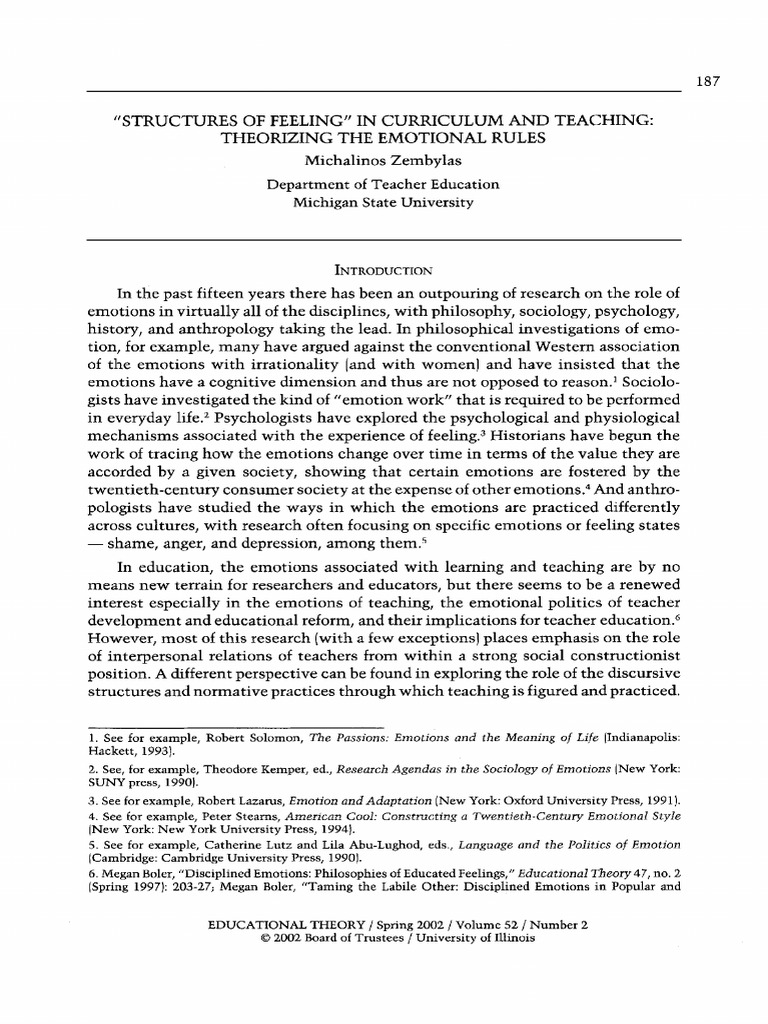 Structures of Feeling in Curriculum and | PDF | Emotions | Experience