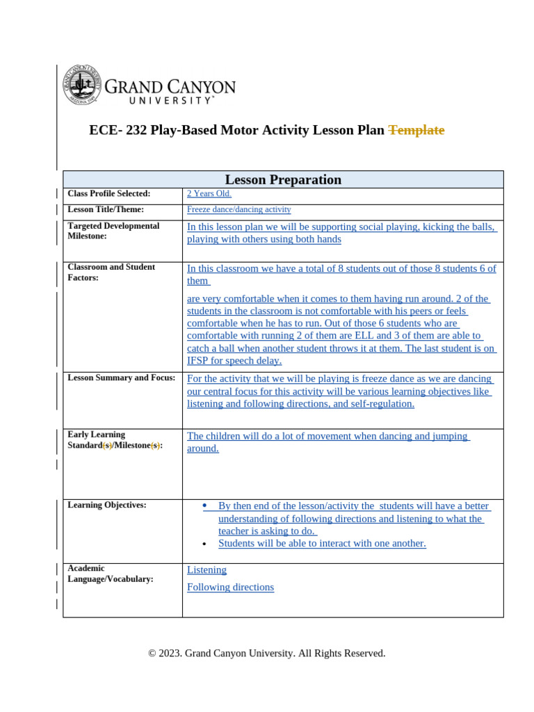 ECE 232 Freeze Dance Lesson Plan | PDF | Teachers | Lesson Plan
