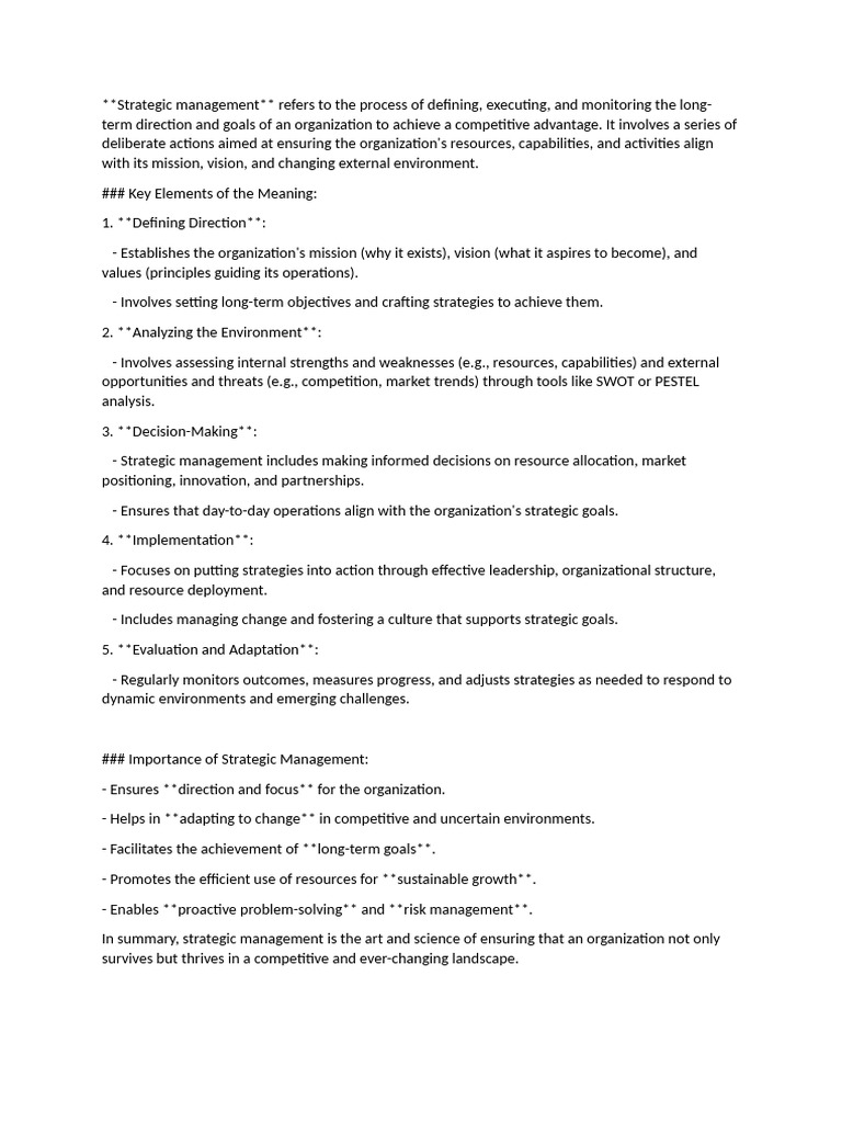Strategic Management Unit 1 | PDF | Strategic Management | Strategic Planning