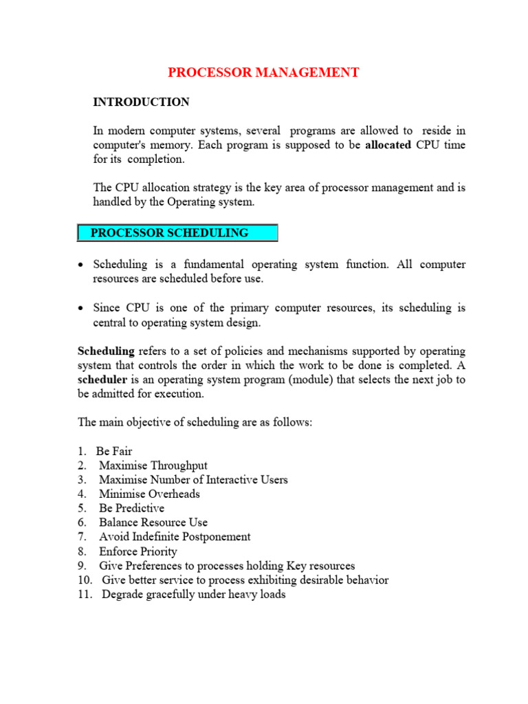 Processor Management Cpu Scheduling | PDF | Scheduling (Computing) | Operating System